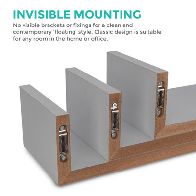 LIVIVO Set of 3 Wall Floating Shelves - Screw Mounted Invisible ...
