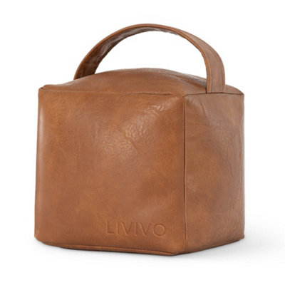 Livivo Weighted Cube Door Stopper Tan 1.5kg Faux Leather Door Stop with ...