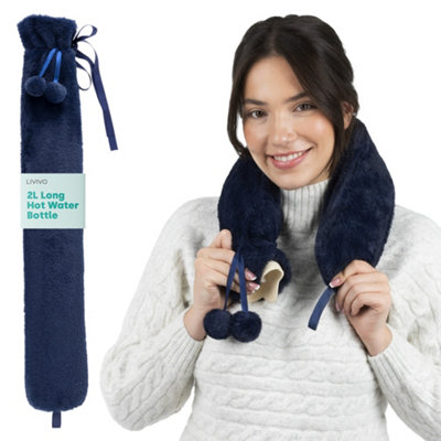 LIVIVO Wrap-Around Long Hot Water Bottle - Navy Plush