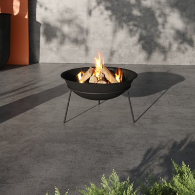 Livngandhome Wide Bowl Cast Iron Black Fire Pit with Tripod Stand for ...