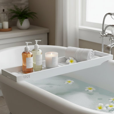 LKH Bamboo Wooden Bath Caddy Tray Durable Prevents Spills Water ...