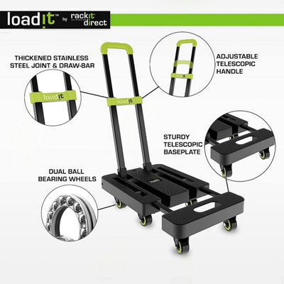 LoadiT Extendable Platform Trolley 225kg Capacity Telescopic Handlebar ...