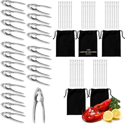 Lobster Crackers and Picks Set 20 Pack Stainless Steel Heavy Duty Shell ...