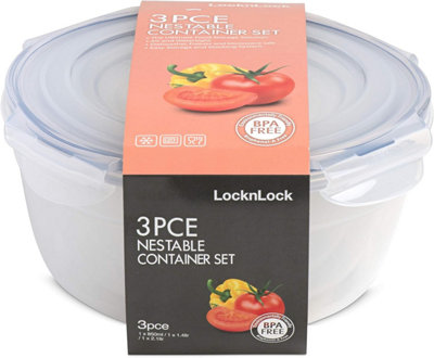 Lock & Lock Food Storage 3 Round Bowl Nestable Set Microwave Dishwasher ...
