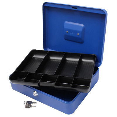 Lockable 12" Steel Cash Box - Money Organiser Safe with Note & Coin ...