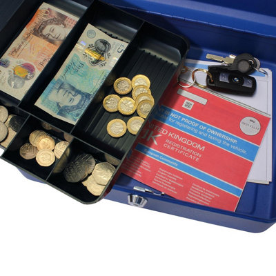 Lockable 12" Steel Cash Box - Money Organiser Safe with Note & Coin ...