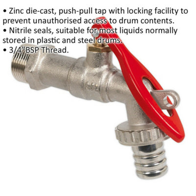 Lockable Drum Tap - 3/4" BSP - Zinc Die-Cast - Nitrile Seals - Push ...