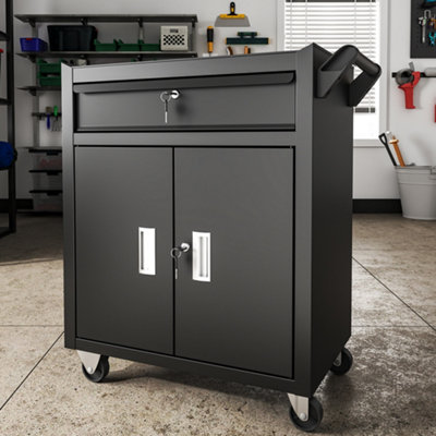 Lockable Metal Tool Trolley Rolling Storage Cabinet for Workshops & Garages
