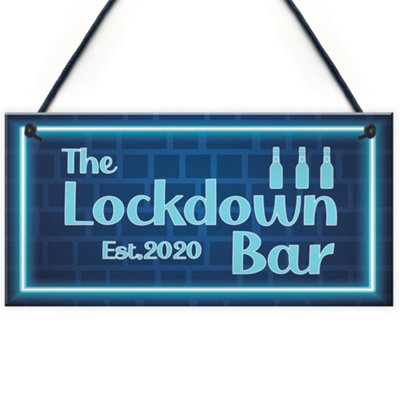 Lockdown Bar Blue Neon Effect Theme Home Bar Sign Quarantine Gift Gift