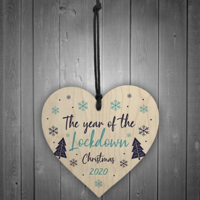 Buy Lockdown Christmas Tree Decoration Wooden Heart Memory Plaque ...