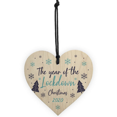 Lockdown Christmas Tree Decoration Wooden Heart Memory Plaque Family Gift