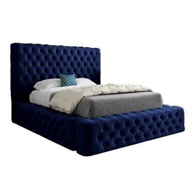 Lockerbie Pleated Upholstery Blue Designer Bed Frame