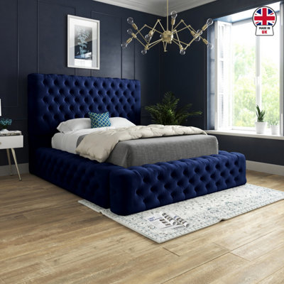 Lockerbie Pleated Upholstery Blue Designer Bed Frame