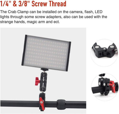 Locking Clamp Red, Crab Claw Magic Arm Clamp with 1/4'' Adapter and 3/8 ...