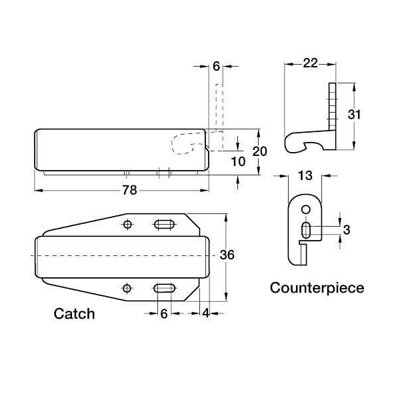 Loft Catch Touch Latch Zinc Plated 78mm x 35mm