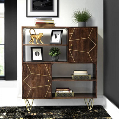 Loft Dark Mango Wood Display Unit With Shelves And Cupboards