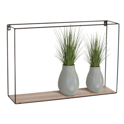 Loft Rectangular Display Wall Shelf - Black Metal and Wood Effect