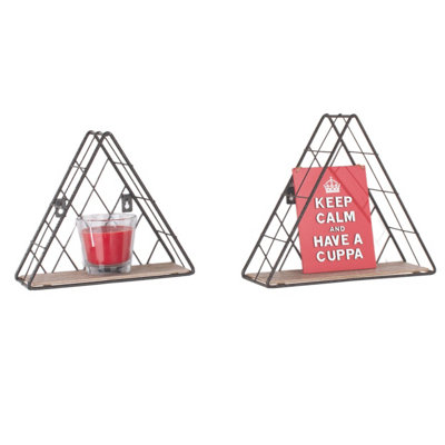 Loft Triangle Set of 2 Display Shelf Set - Black Metal and Wood Effect