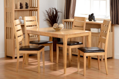 Logan Dining Set Solid Rubberwood Oak Varnish x4 Chairs in Brown