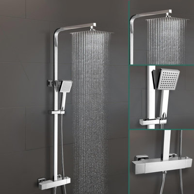 Lois Square Exposed Thermostatic Shower Mixer Set - Slim Shower Head ...