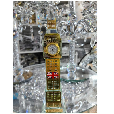 London Big Ben Crystal Clock Table Shelf Showpiece Souvenir Gold