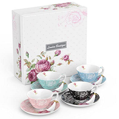 London Boutique Tea Cup and Saucer Set 4 Afternoon Tea Set New Bone ...