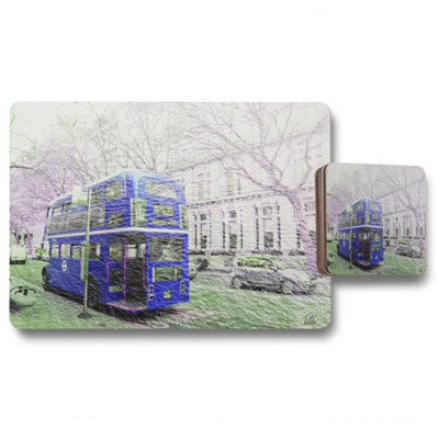 London bus Behind blue (Placemat & Coaster Set) / Default Title