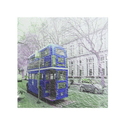 London Bus Behind Blue Splash Back designer style