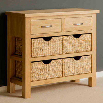 London Oak 85cm Console Table with Baskets - Fully Assembled By ...