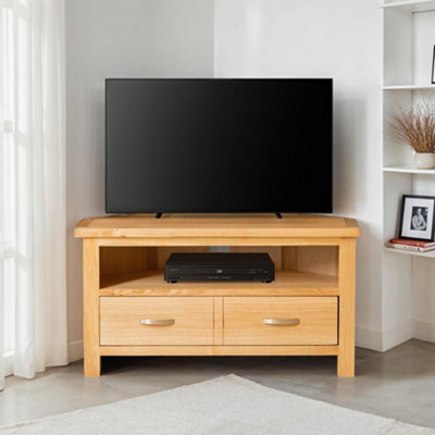 London Oak 90cm Corner TV Unit - Fully Assembled By Roseland Furniture