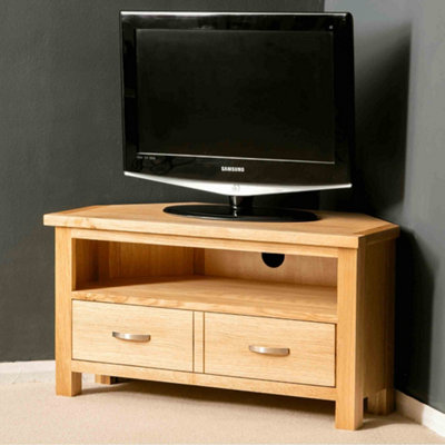 London Oak 90cm Corner TV Unit - Fully Assembled By Roseland Furniture