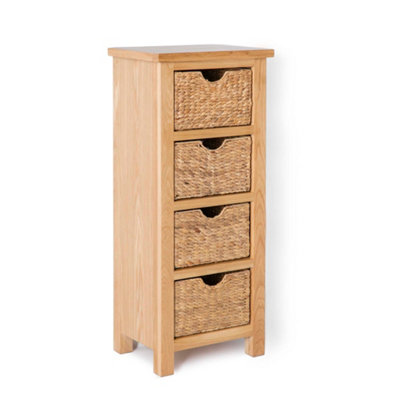 London Oak Tallboy Chest with 4 Baskets - Fully Assembled By Roseland ...