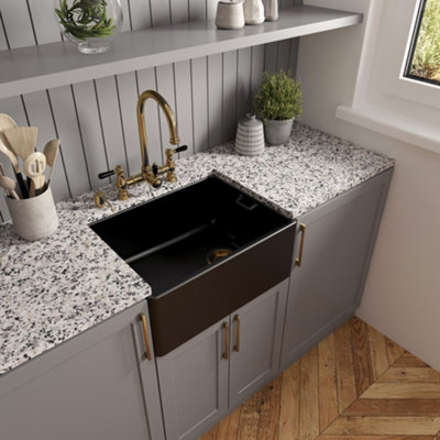 London Sink Company Belfast 595 Ceramic 1-Bowl Matt Sit-On Kitchen Sink ...