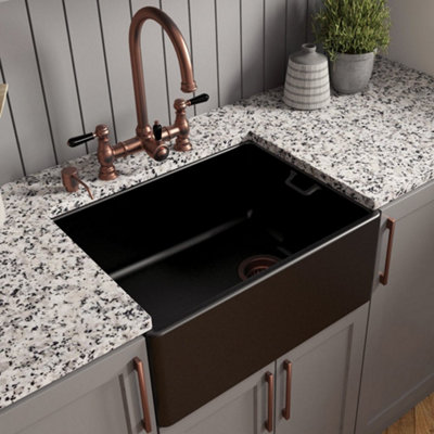 London Sink Company Belfast 595mm 1-Bowl Matt Copper Ceramic Sit-On ...