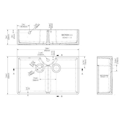 London Sink Company Butler 895 2-Bowl White Ceramic Kitchen Sink with Waste