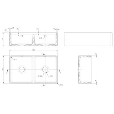London Sink Company LSC Butler 2.0 2-Bowl White Ceramic Kitchen Sink ...