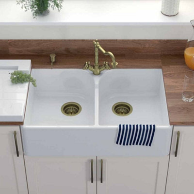 London Sink Company LSC Butler 795 White Ceramic 2-Bowl Kitchen Sink ...