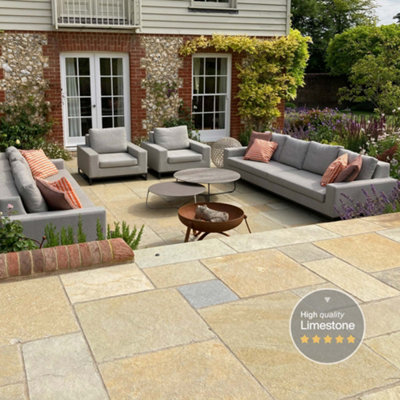 London Stone Antique Yellow 25mm Limestone Paving Slabs Patio Pack as ...