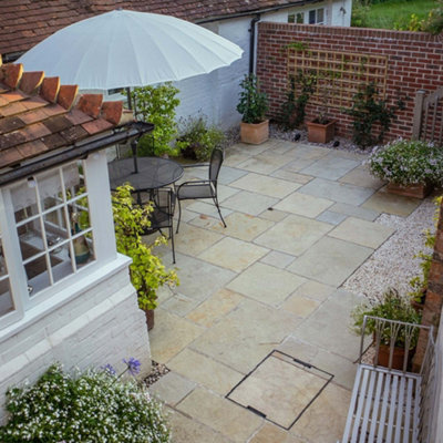 London Stone Antique Yellow 25mm Limestone Paving Slabs Patio Pack as ...