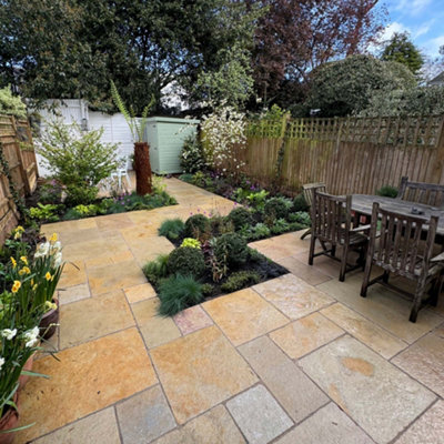 London Stone Antique Yellow 25mm Limestone Paving Slabs Patio Pack as ...
