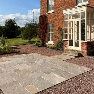 London Stone Autumn Brown 22mm Indian Sandstone Paving Slabs Patio Pack ...