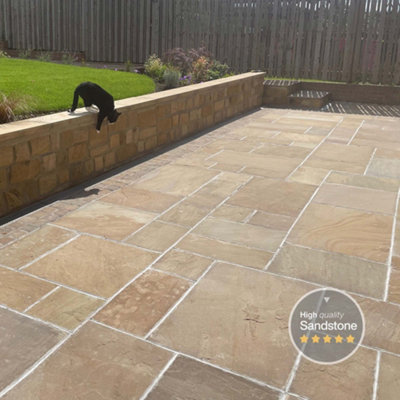 London Stone Camel Dust 22mm Indian Sandstone Paving Slabs Patio Pack ...