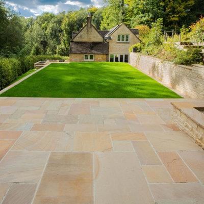 London Stone Camel Dust 22mm Indian Sandstone Paving Slabs Patio Pack ...