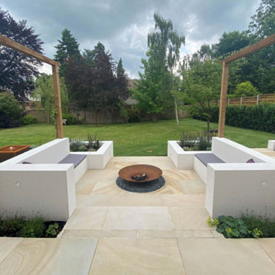 London Stone Light Buff 20mm Smooth Indian Sandstone Paving Slabs Patio ...