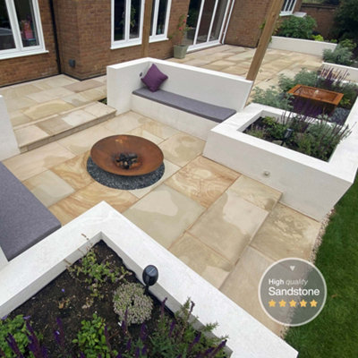 London Stone Light Buff 20mm Smooth Indian Sandstone Paving Slabs Patio ...