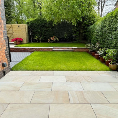 London Stone Light Buff 20mm Smooth Indian Sandstone Paving Slabs Patio ...