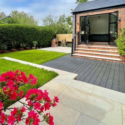 London Stone Light Buff 20mm Smooth Indian Sandstone Paving Slabs Patio ...