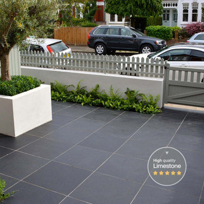 London Stone Midnight Black 22mm Limestone Paving Slabs 600x600 Pack of ...