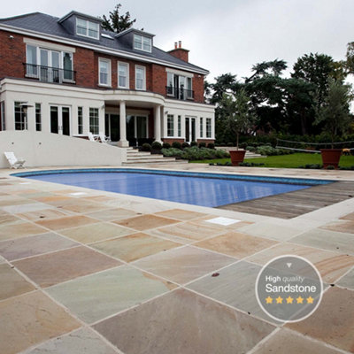 London Stone Mint 22mm Indian Sandstone Paving Slabs 600x600 Pack of 36 ...