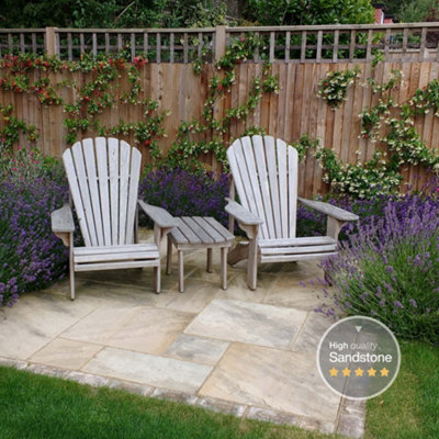London Stone Mint 22mm Indian Sandstone Paving Slabs Patio Pack as Mix ...